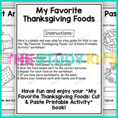 Thanksgiving Foods Cut & Paste Activities Worksheets - The Study Kits