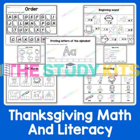 Thanksgiving Learning- Kindergarten Math and Literacy ELA Worksheets ...